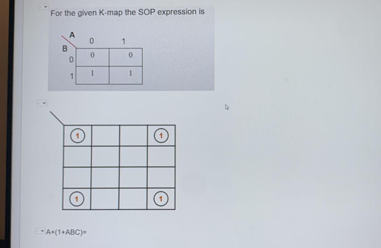 For the given K-map the SOP expression is A+(1+ABC)= | Chegg.com