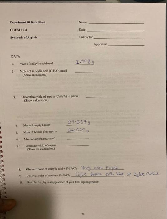 Solved Experiment 10 Data Sheet Name CHEM 1131 Date | Chegg.com