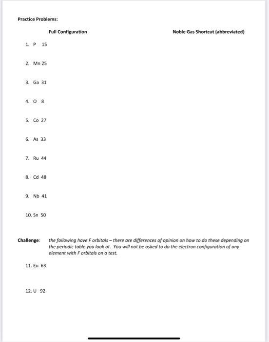 Solved Electron Orbital Practice Worksheet Name Period Unit | Chegg.com