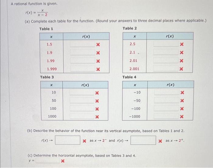 Solved A rational function is given. r(x)=x−2x (a) Complete | Chegg.com Solved A rational function is given. r(x)=x−2x (a) Complete | Chegg.com