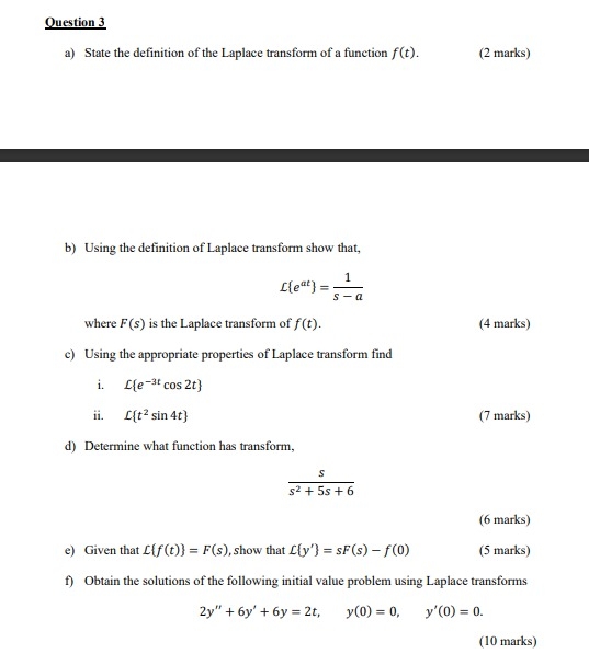 Solved Question 3a) ﻿State the definition of the Laplace | Chegg.com