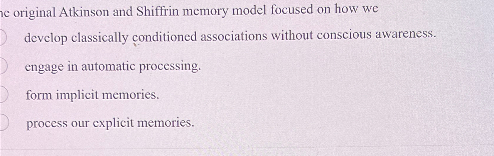 Solved original Atkinson and Shiffrin memory model focused | Chegg.com