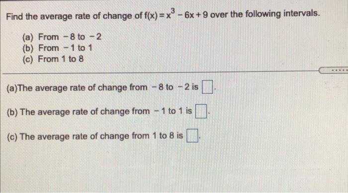Solved - Find the average rate of change of f(x)=x® - 6x + 9 | Chegg.com
