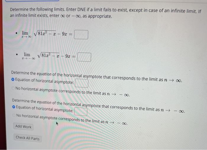 Solved Determine the following limits. Enter DNE if a limit | Chegg.com