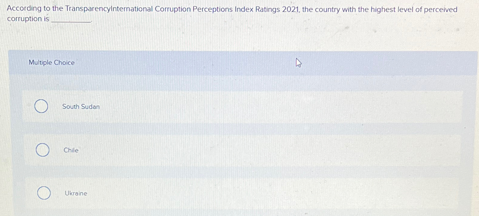 Solved According to the TransparencyInternational Corruption | Chegg.com
