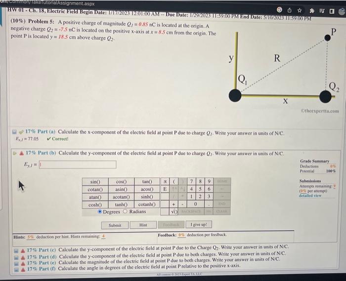 Solved (10\%) Problem 5: A positive charge of magnitude | Chegg.com