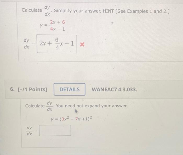 Solved dy Calculate dx Simplify your answer. HINT [See | Chegg.com
