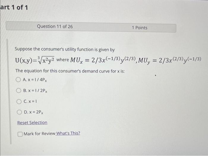 Suppose the consumer's utility function is given by | Chegg.com