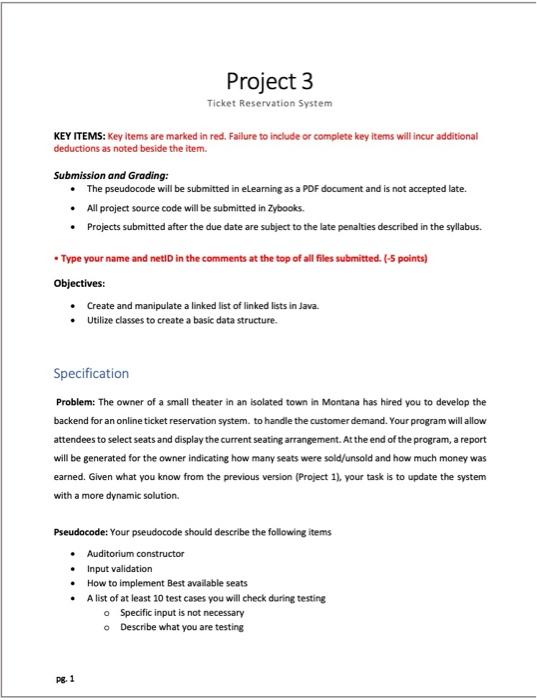 Solved Project 3 Ticket Reservation System KEY ITEMS: Key | Chegg.com