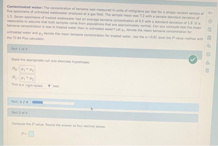 Solved Contaminated water. The concentration of benzene was | Chegg.com