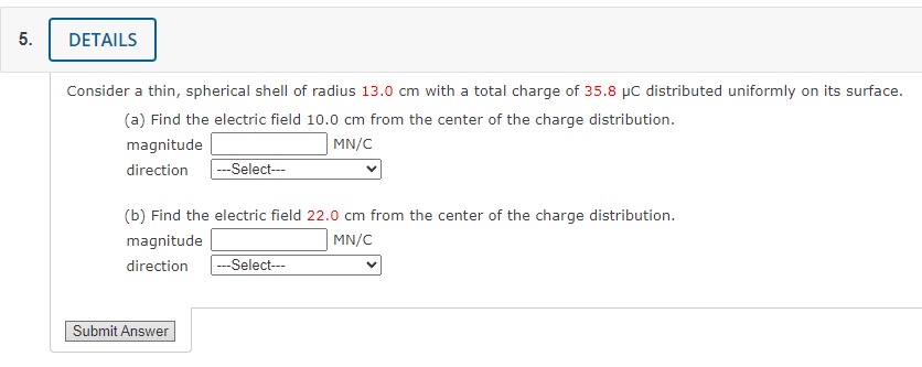Solved Consider a thin, spherical shell of radius 13.0cm | Chegg.com