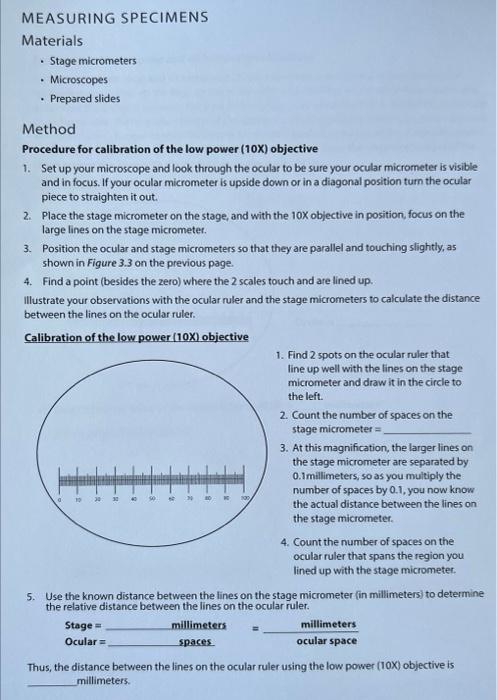Solved MEASURING SPECIMENS Materials - Stage micrometers - | Chegg.com