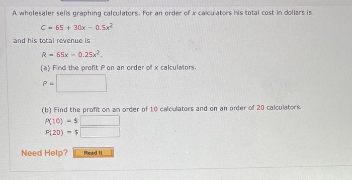 Solved A wholesaler sells graphing calculators. For an order | Chegg.com