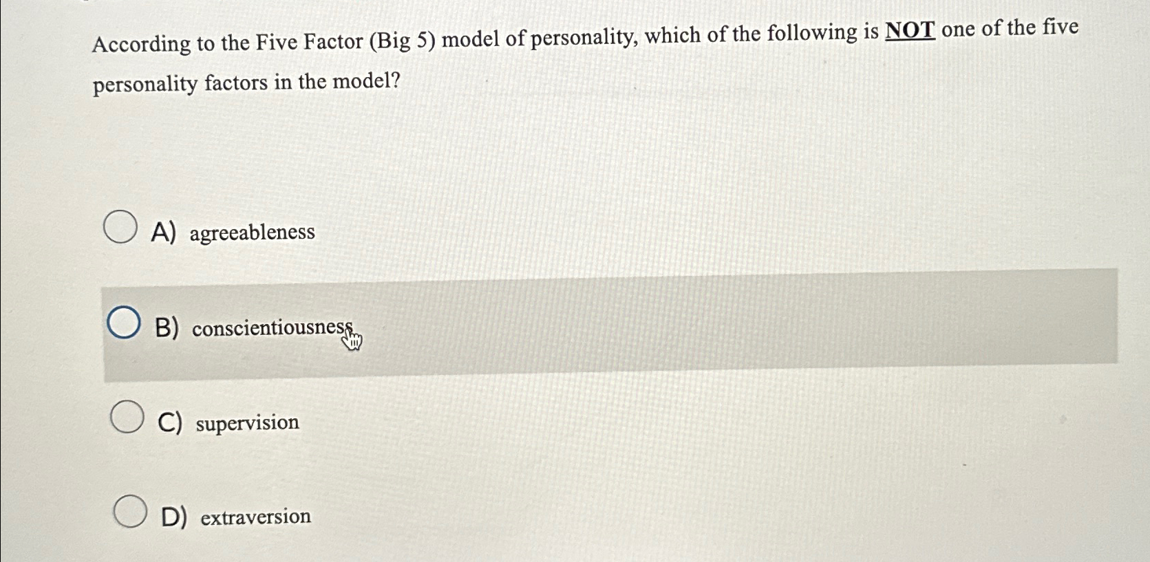 Solved According to the Five Factor (Big 5) ﻿model of | Chegg.com
