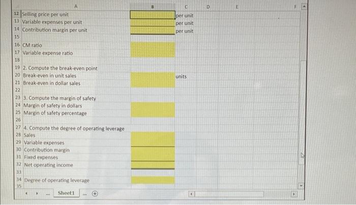 Solved CVP Analysis using Excel's Basic Math Functions JPL | Chegg.com