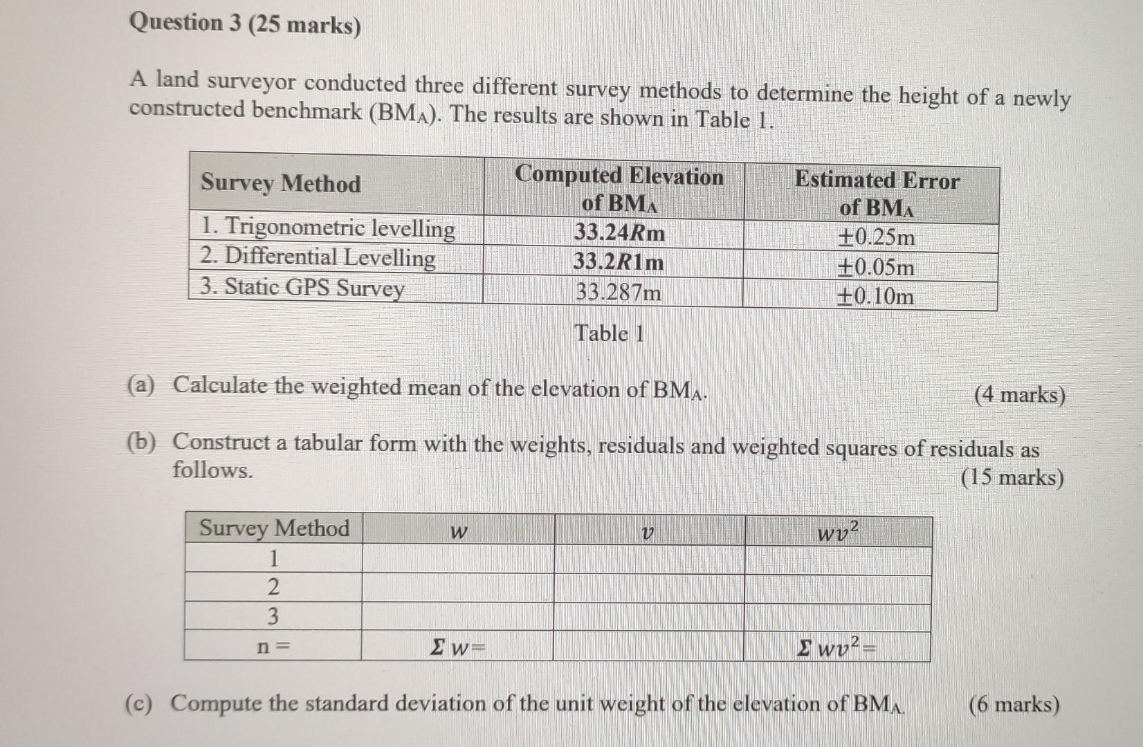 Solved Question 3 (25 marks) A land surveyor conducted three | Chegg.com