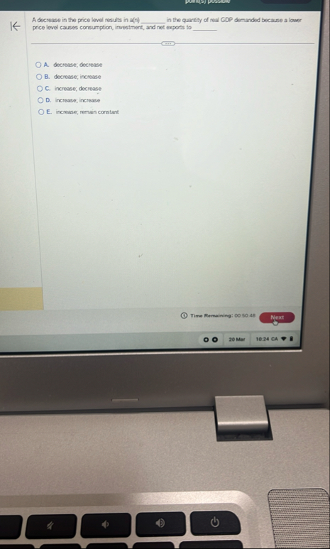 Solved A decrease in the price level results in a(n) ﻿in the | Chegg.com