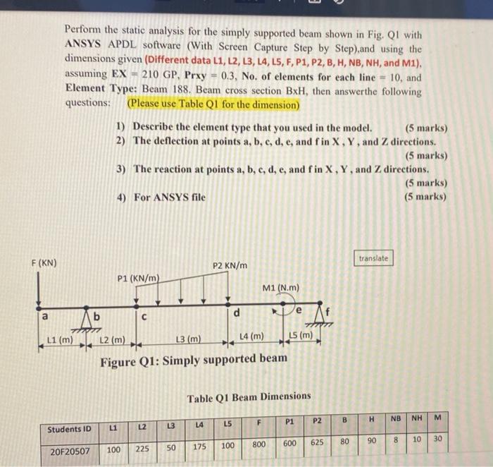 Solved Perform the static analysis for the simply supported | Chegg.com