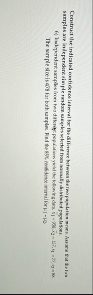 Solved Construct the indicated confidence interval for the | Chegg.com