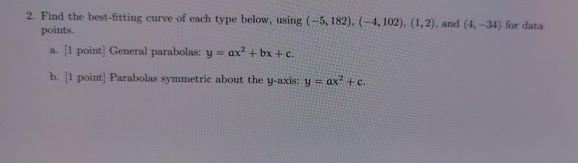 Solved 2. Find the best-fitting curve of each type below, | Chegg.com