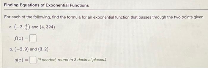 Solved Finding Equations of Exponential Functions For each | Chegg.com