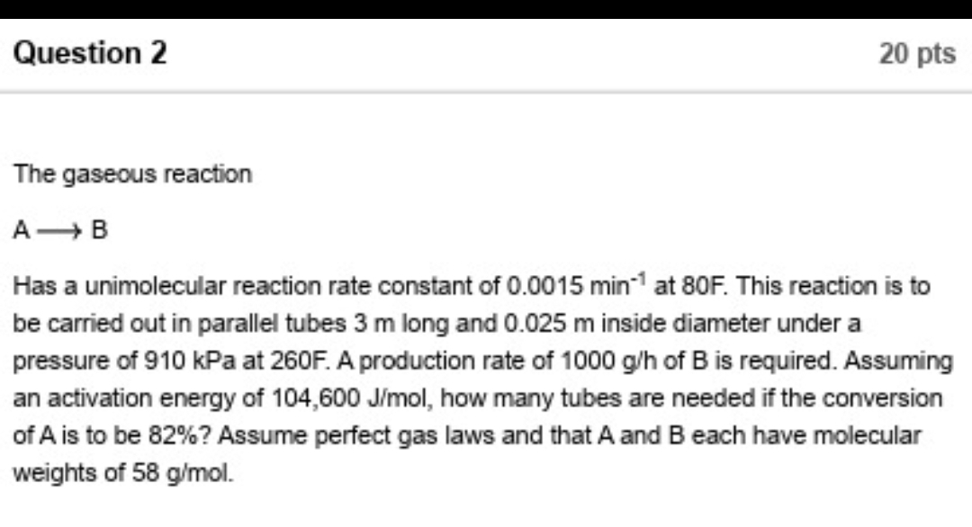 Solved Question 220 ﻿ptsThe gaseous reactionA ---→BHas a | Chegg.com