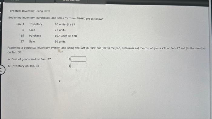 Solved Perpetual inventory, using LIFO beginning, inventory, | Chegg.com