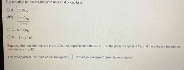 Solved The equation for the expected real after-tax interest | Chegg.com