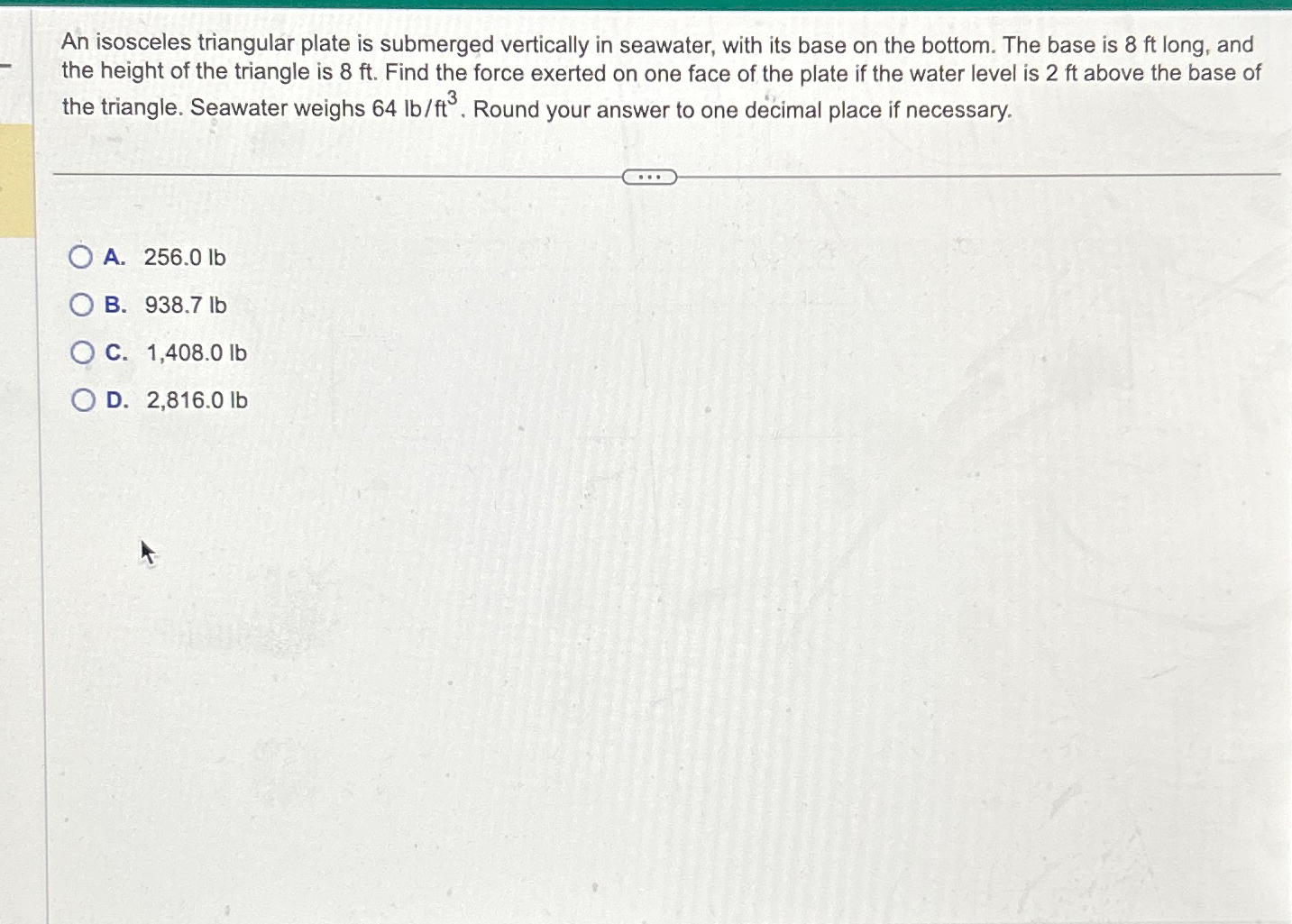 Solved An isosceles triangular plate is submerged vertically | Chegg.com