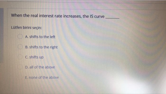 Solved When the real interest rate increases, the IS curve | Chegg.com