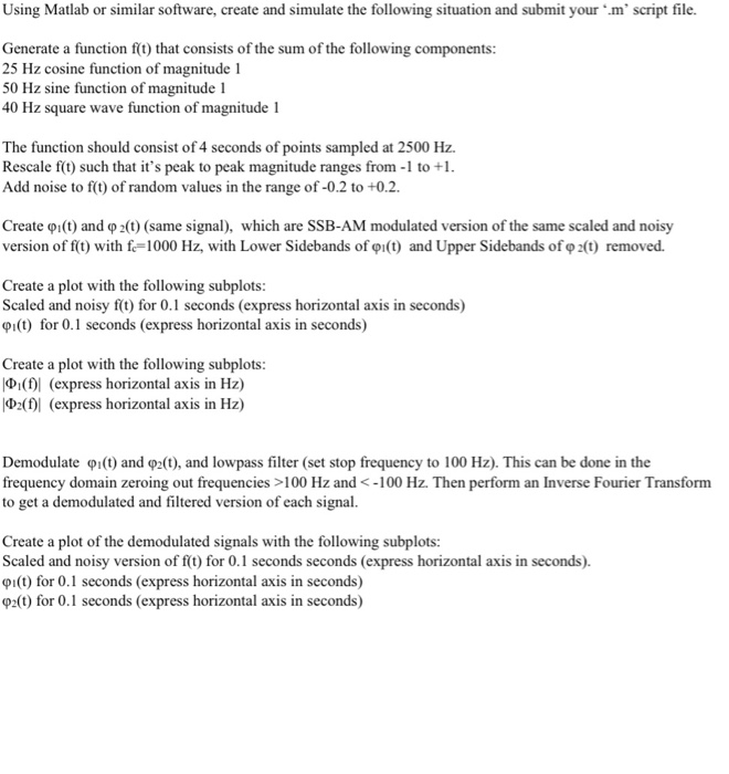 Solved Using Matlab or similar software, create and simulate | Chegg.com