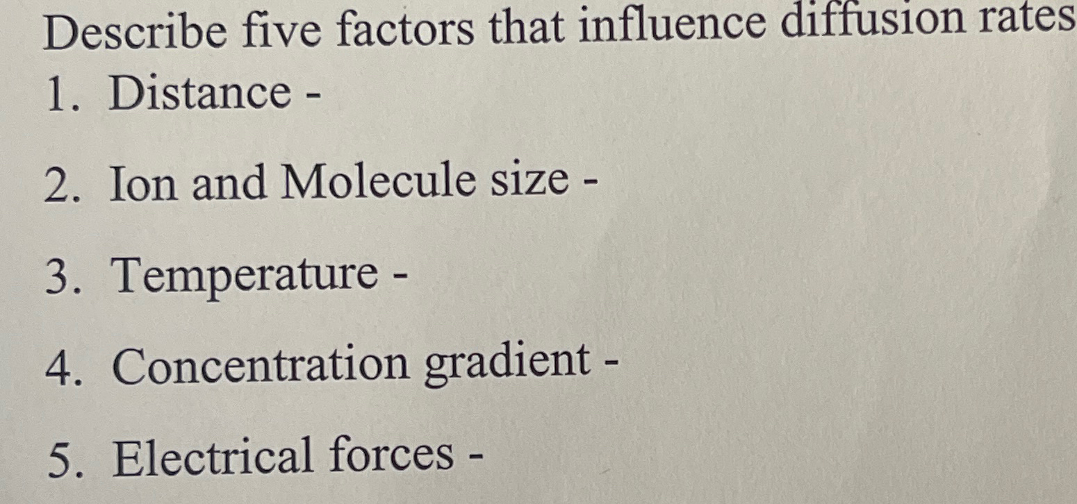 Solved Describe five factors that influence diffusion | Chegg.com