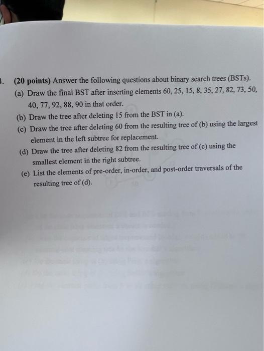 Solved (20 points) Answer the following questions about | Chegg.com