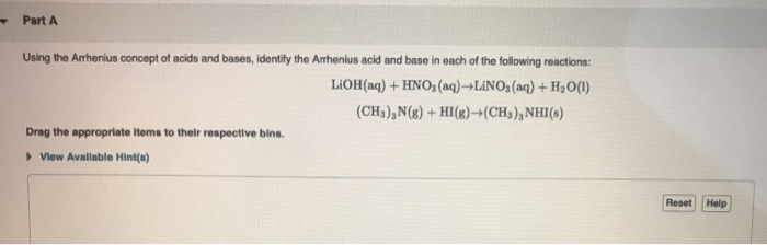 Solved Part A Using the Arrhenius concept of acids and | Chegg.com