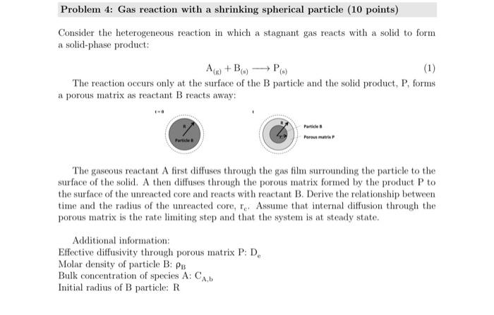 Solved Problem 4: Gas reaction with a shrinking spherical | Chegg.com