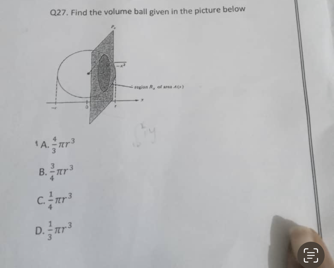 Q27. ﻿Find the volume ball given in the picture | Chegg.com
