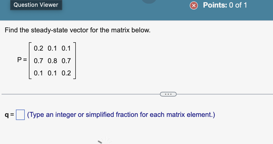 Solved Find the steady-state vector for the matrix | Chegg.com