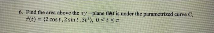 Solved 6. Find the area above the xy-plane that is under the | Chegg.com