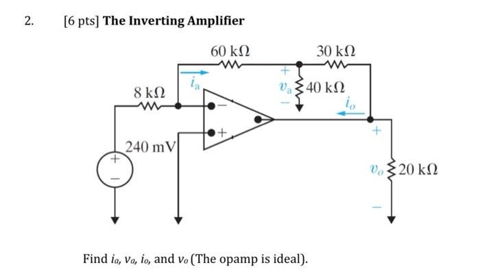 Solved 2. [6pts] The Inverting Amplifier Find ia,va,io, and | Chegg.com