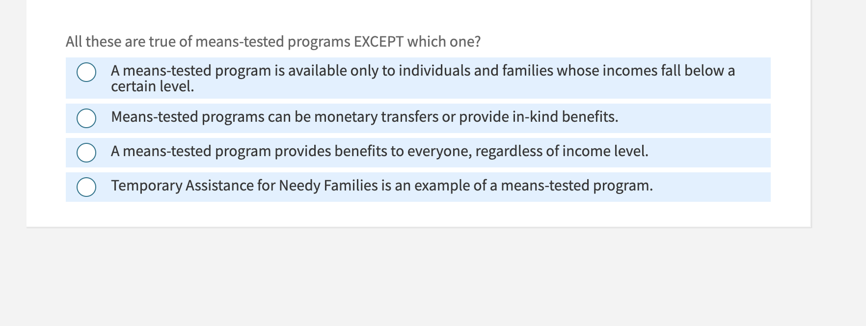 Solved All these are true of means-tested programs EXCEPT | Chegg.com
