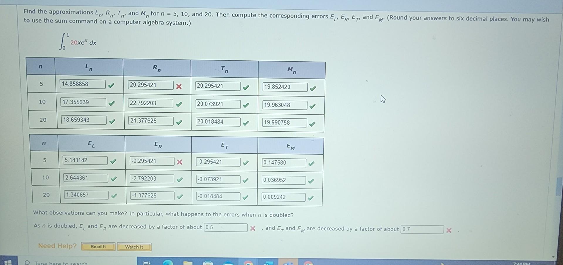 Solved Find the approximations Ln′Rn′Tn′ and Mn for n=5,10, | Chegg.com
