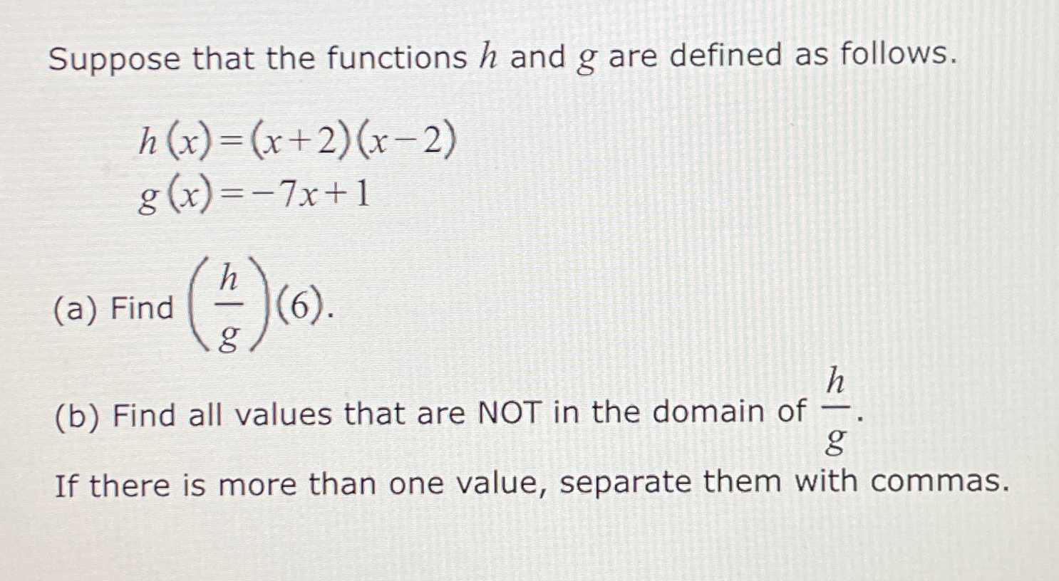 Solved Suppose that the functions h ﻿and g ﻿are defined as | Chegg.com