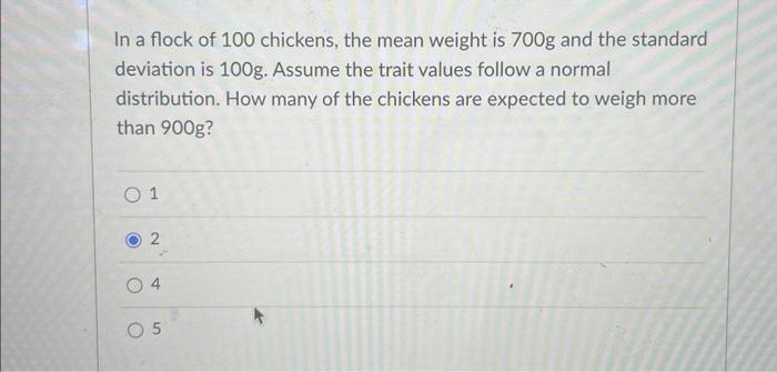 Solved In a flock of 100 chickens, the mean weight is 700 g | Chegg.com