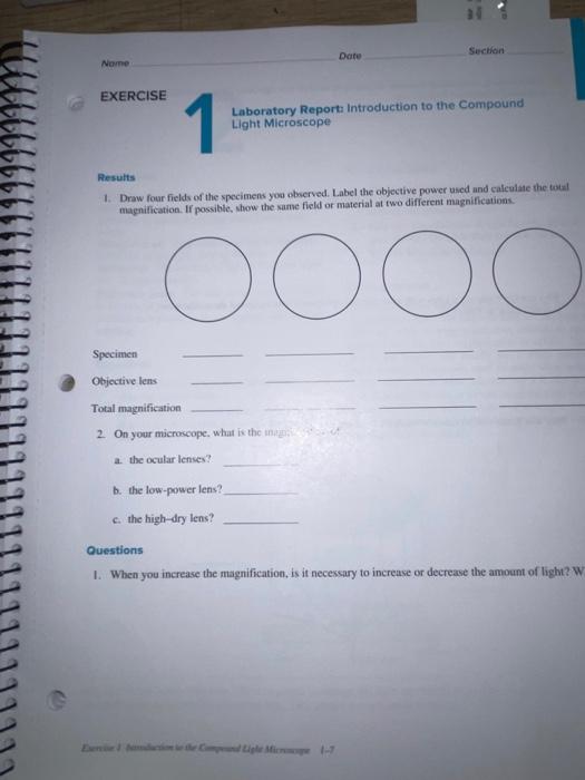 Solved 31 Section Date Nome EXERCISE 1 Laboratory Report: | Chegg.com