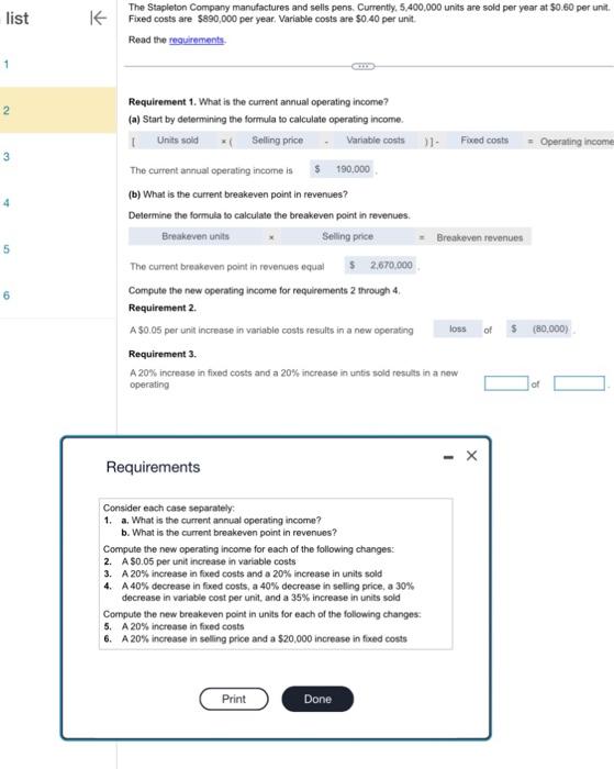 Solved The Stapleton Company manufactures and sells pens. | Chegg.com
