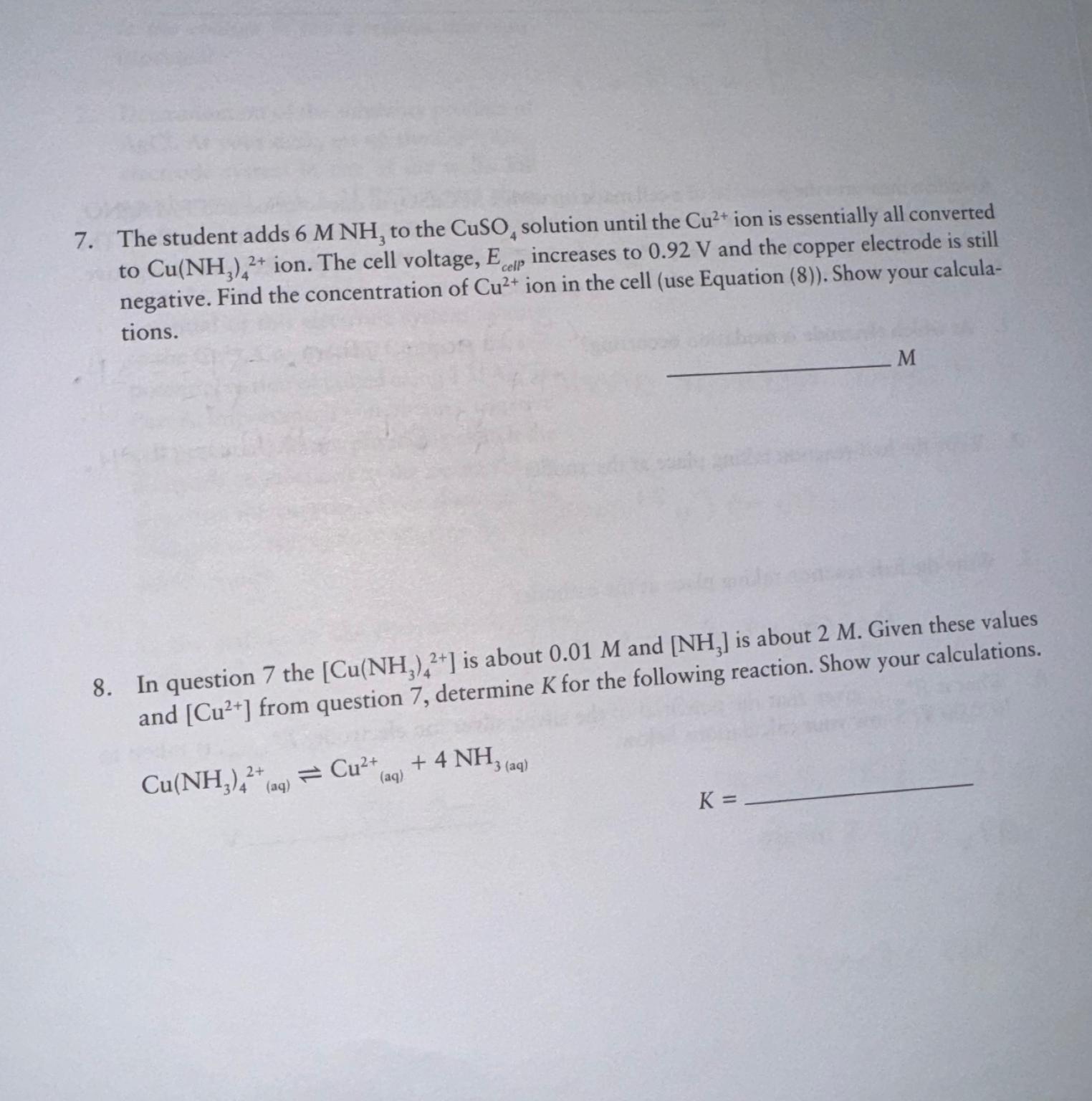 Solved The student adds 6MNH3 ﻿to the CuSO4 ﻿solution until | Chegg.com
