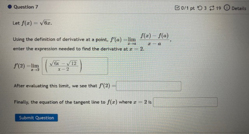 Solved Question 7Let f(x)=6x2.Using the definition of | Chegg.com