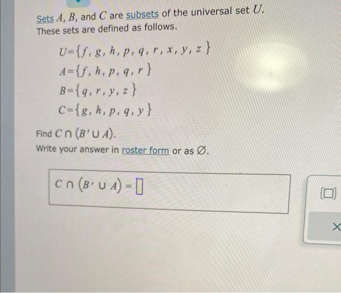 Solved Sets A,B, and C are subsets of the universal set U. | Chegg.com