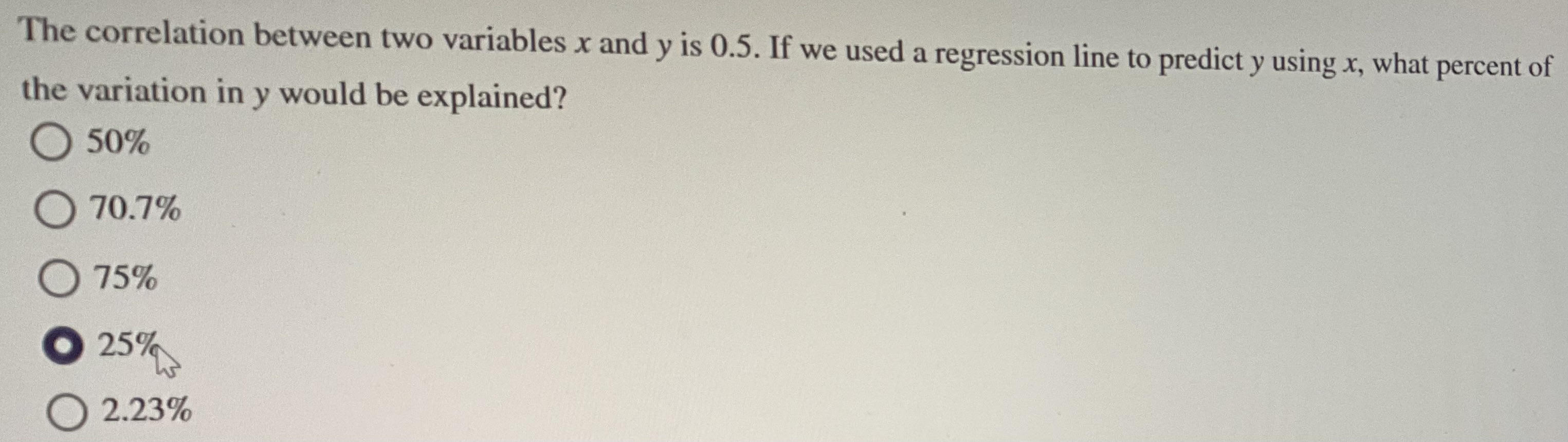 Solved The correlation between two variables x ﻿and | Chegg.com