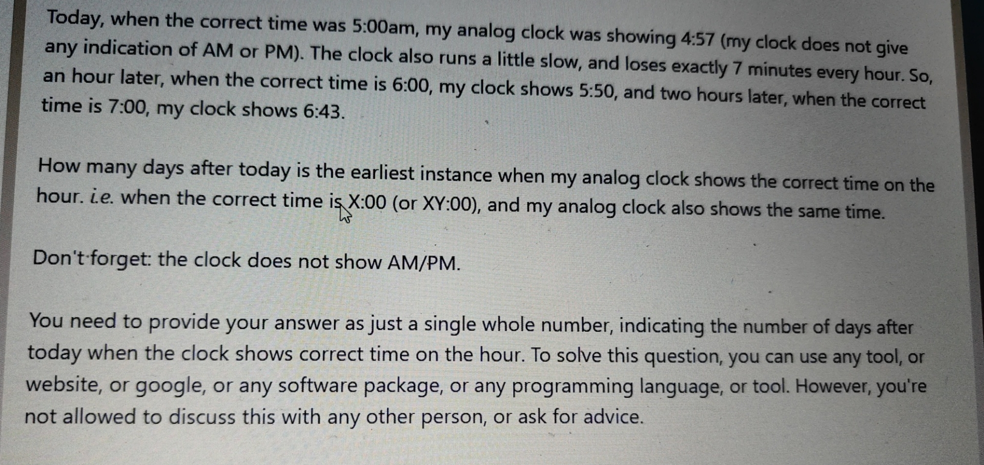 Solved Today, when the correct time was 5:00am, ﻿my analog | Chegg.com